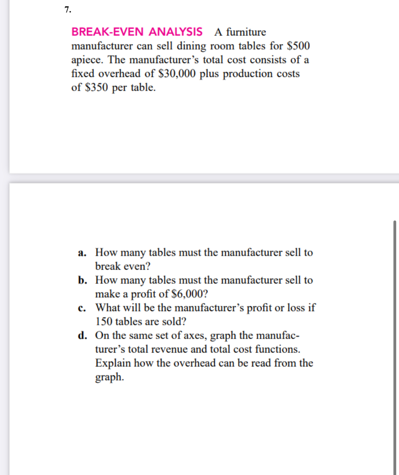 Solved BREAK-EVEN ANALYSIS A furniture manufacturer can sell | Chegg.com