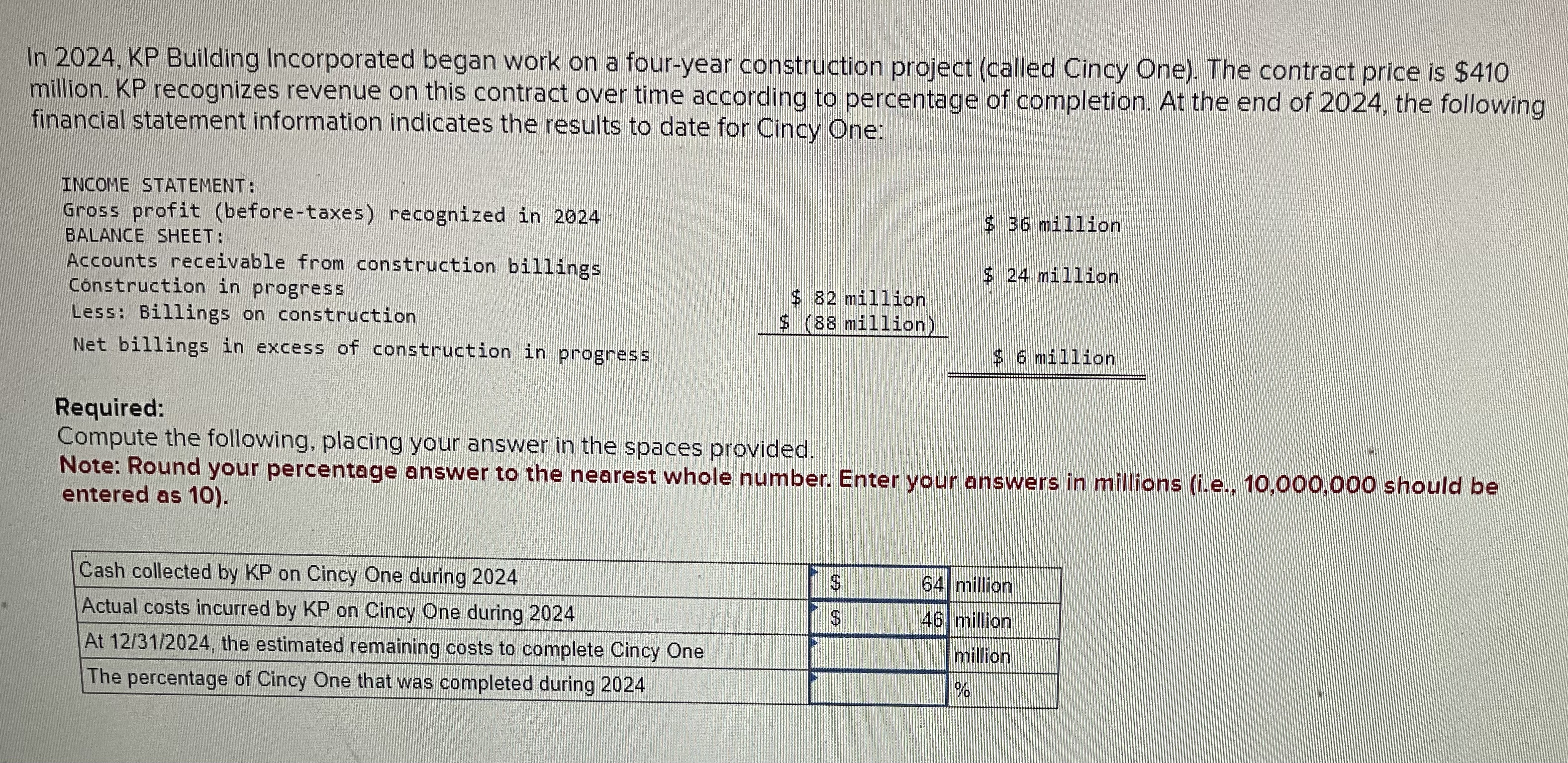 Solved In 2024, ﻿KP Building Incorporated began work on a | Chegg.com