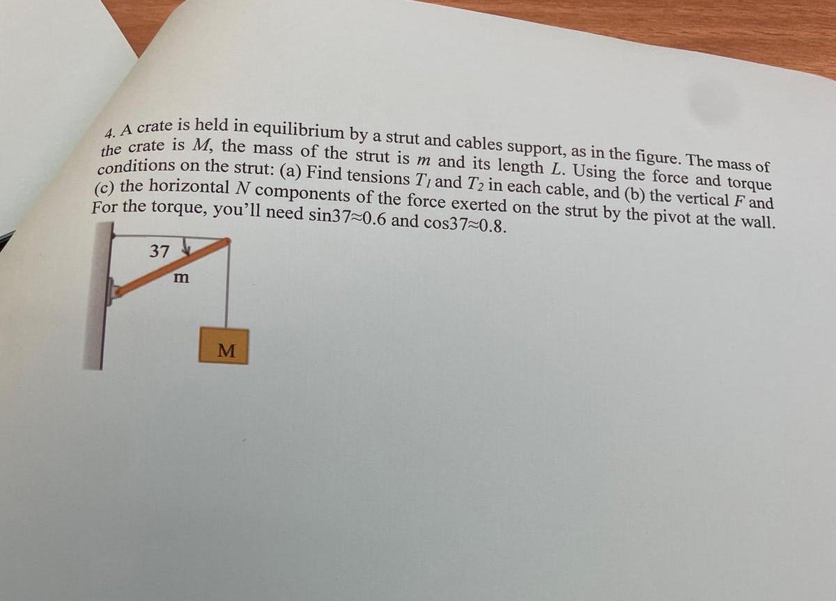 Solved 4. A crate is held in equilibrium by a strut and | Chegg.com