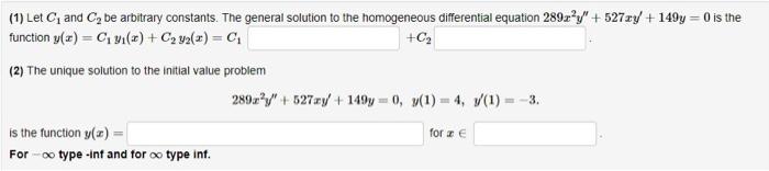 Solved (1) Let C1 and C2 be arbitrary constants. The general | Chegg.com