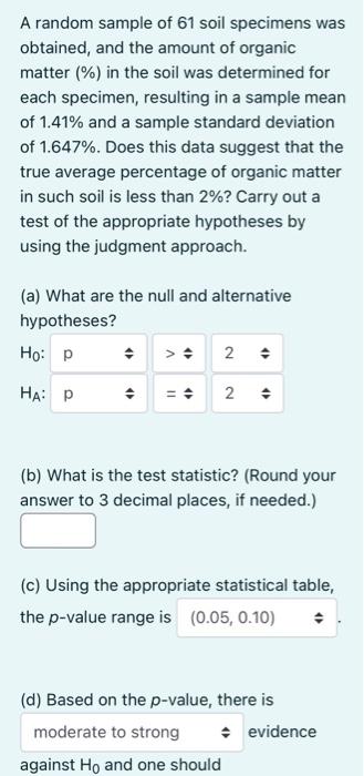 Solved A random sample of 61 soil specimens was obtained, | Chegg.com