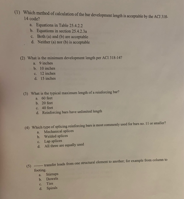 Solved (1) Which method of calculation of the bar | Chegg.com