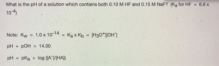 Solved What is the pH of a solution which contains both 0.10 | Chegg.com