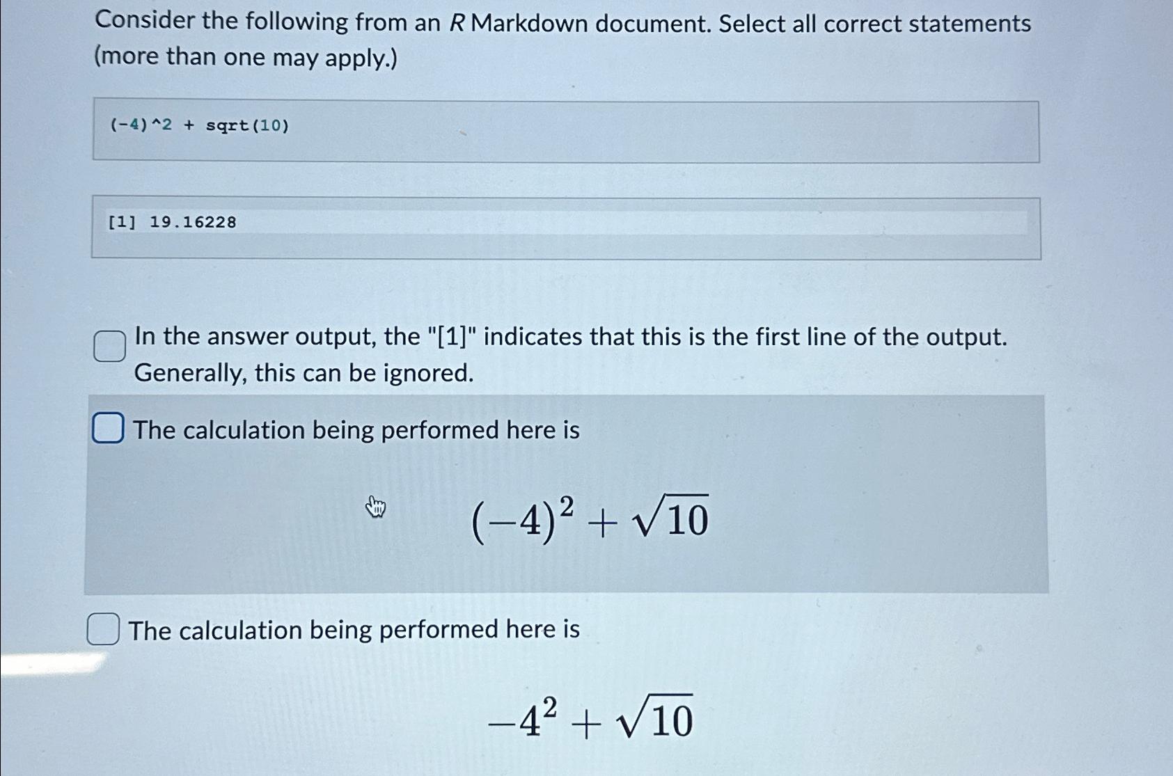 Consider the following from an R ﻿Markdown document. | Chegg.com