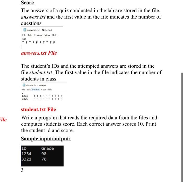 Solved Score The answers of a quiz conducted in the lab are | Chegg.com