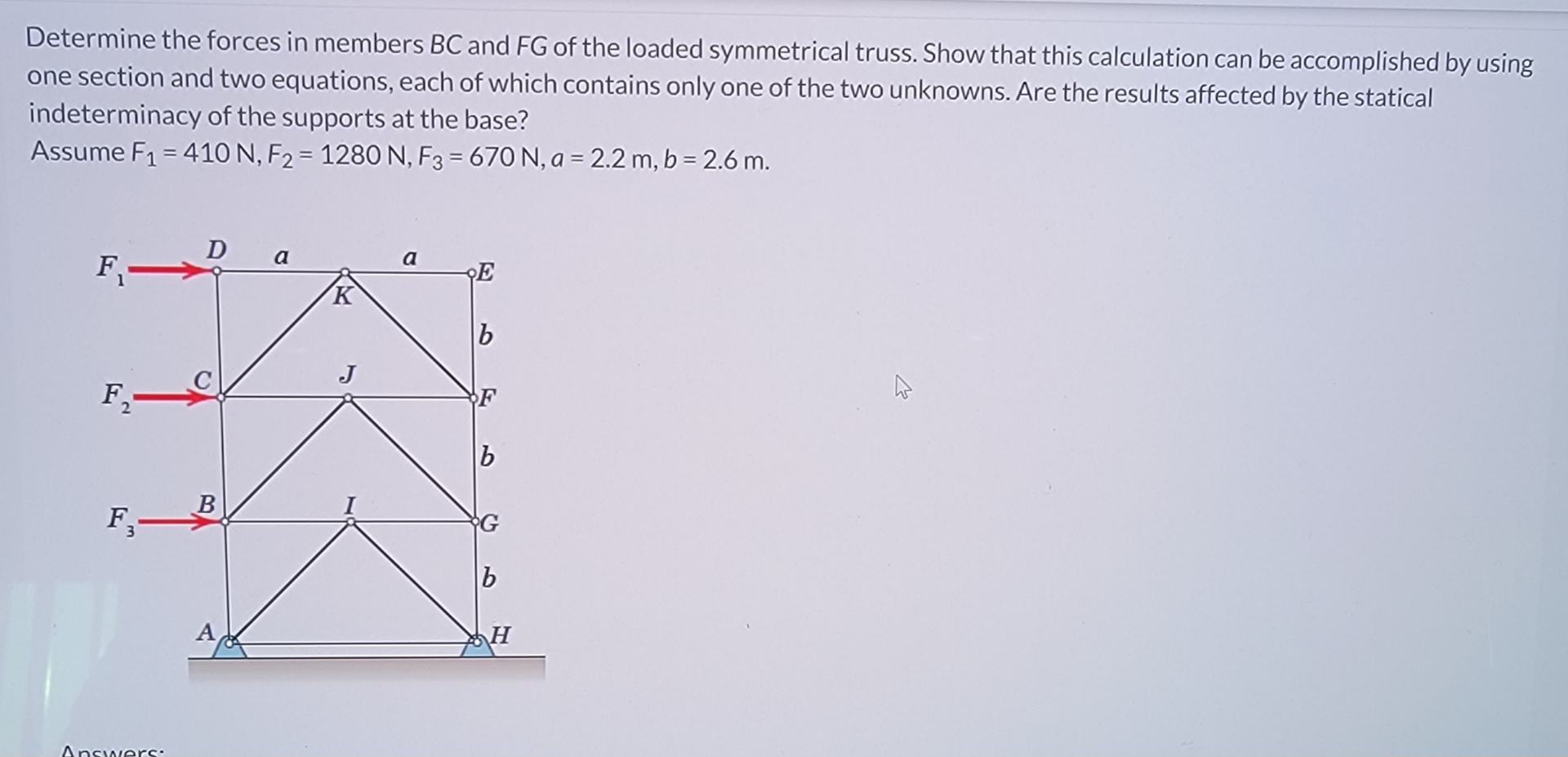 Solved Determine the forces in members BC ﻿and FG ﻿of the | Chegg.com