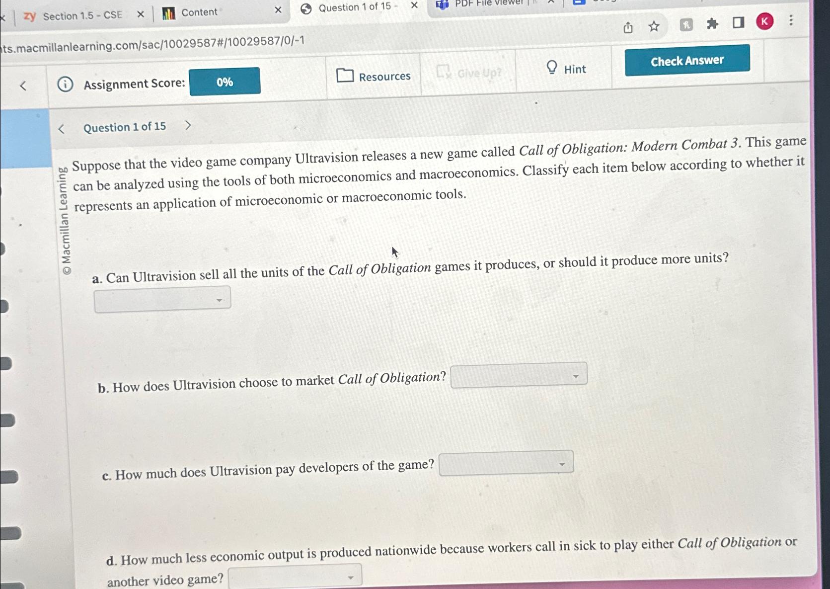Solved Assignment Score:ResourcesHintQuestion 1 ﻿of | Chegg.com