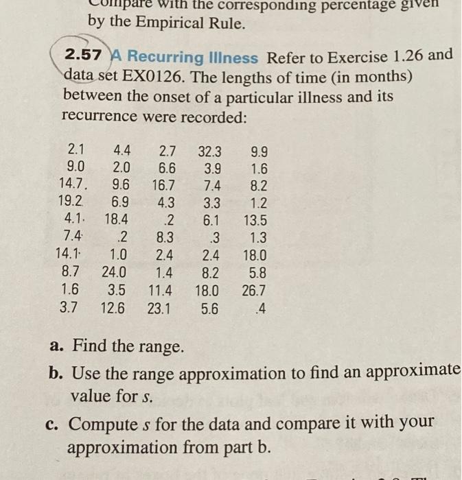 Solved by the Empirical Rule. 2.57 A Recurring IIIness Refer | Chegg.com