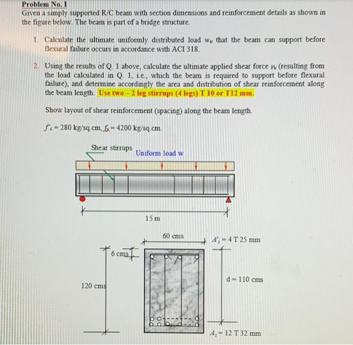 Solved Given a simply supported R/C beam with section | Chegg.com