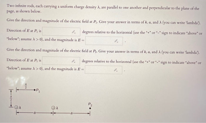 Solved Two infinite rods, each carrying a uniform charge | Chegg.com