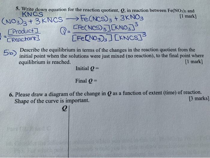 Solved 5. Write down equation for the reaction quotient, Q, | Chegg.com