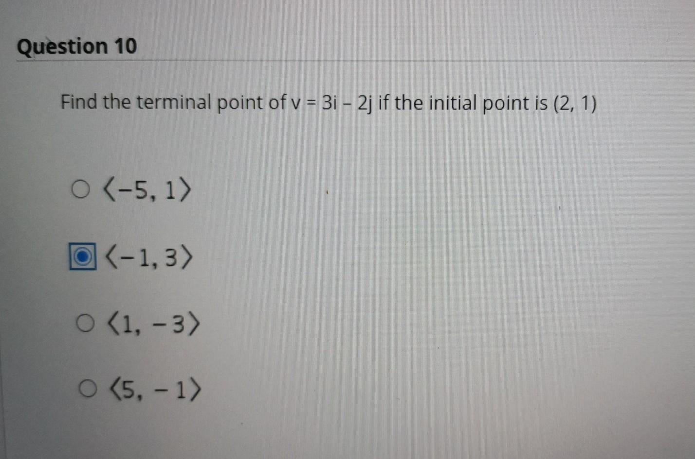 Solved Question 10 Find the terminal point of v = 3i - 2j if | Chegg.com