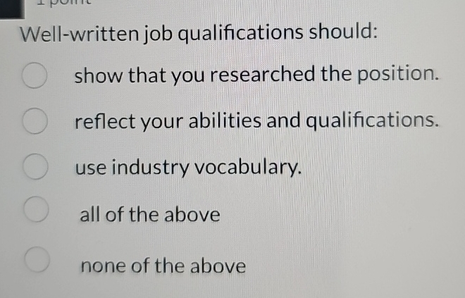 Solved Well-written job qualifications should:show that you | Chegg.com
