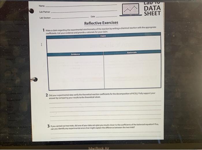 UDOBIE Name Lab Partner Lab 10 DATA SHEET Lab Section | Chegg.com