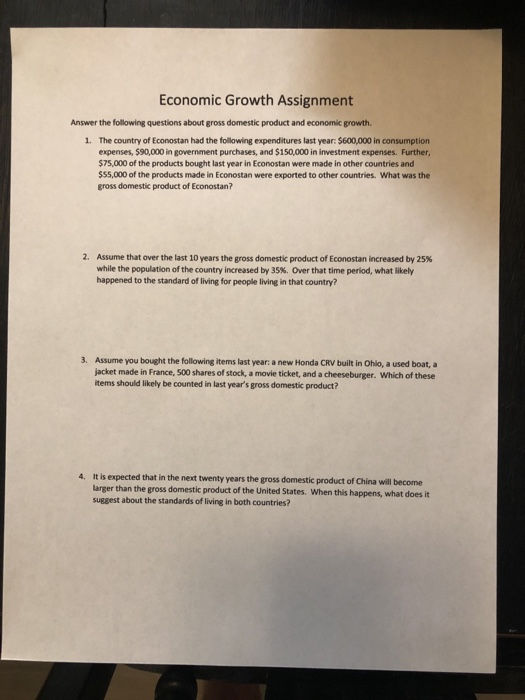 Solved Economic Growth Assignment Answer the following | Chegg.com