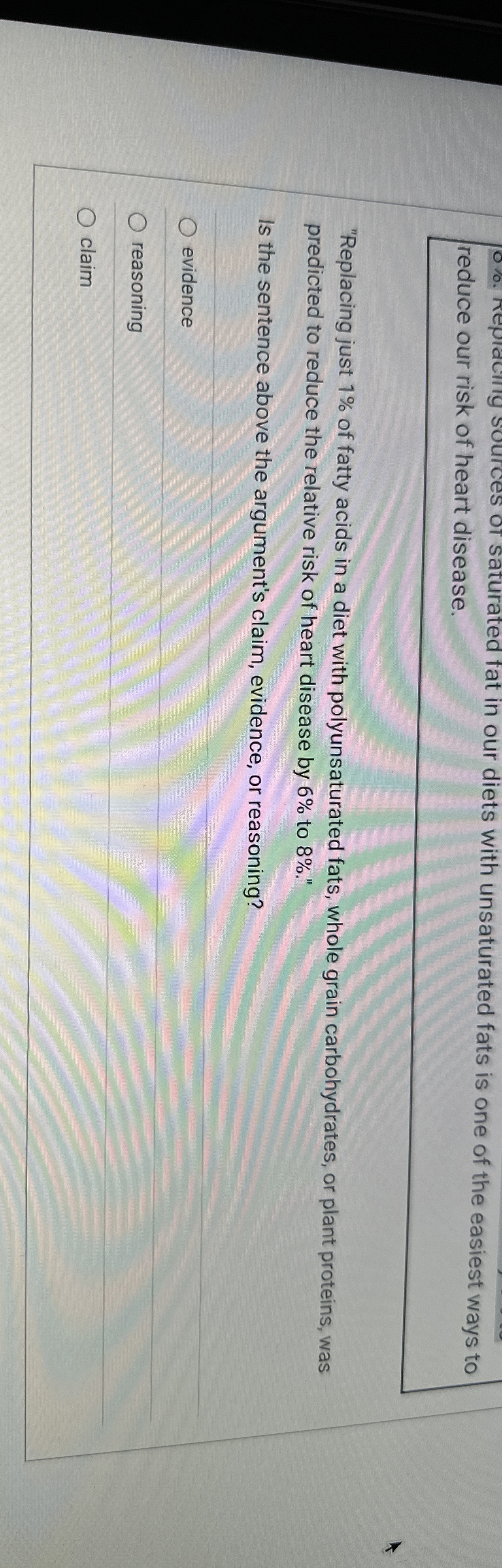 Solved replareduce our risk of heart disease."Replacing just | Chegg.com