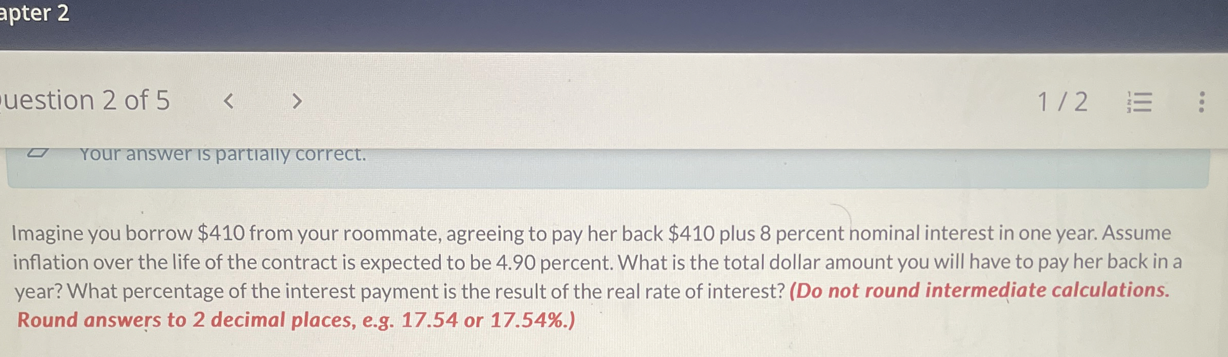 Solved apter 2uestion 2 ﻿of 512Your answer is partially | Chegg.com