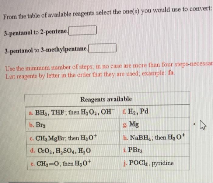 Solved From the table of available reagents select the | Chegg.com