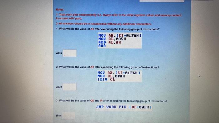 Question 6 Use the following registers values and | Chegg.com