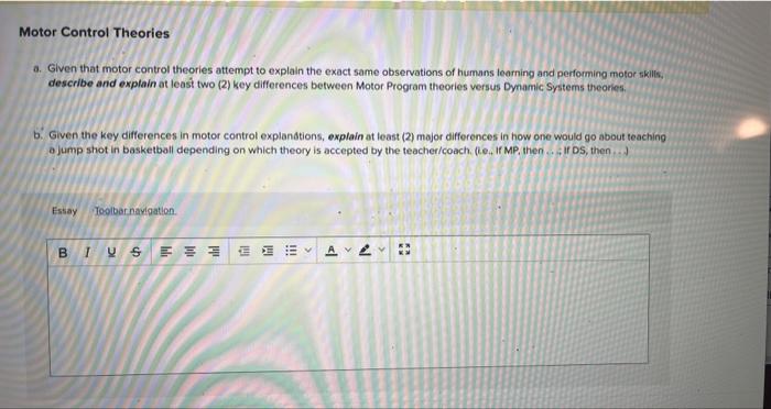 Solved Motor Control Theories a. Given that motor control | Chegg.com