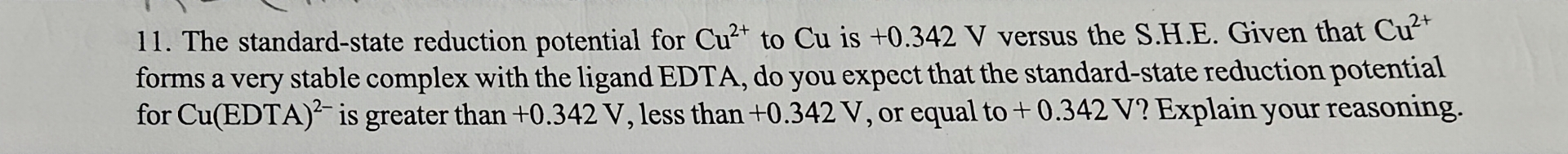 Solved The standard-state reduction potential for Cu2+ ﻿to | Chegg.com