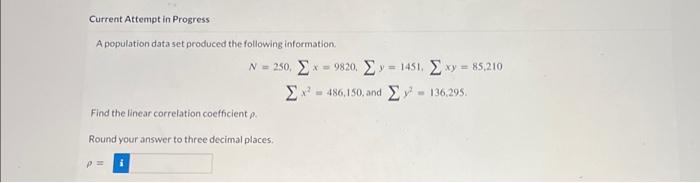 Solved A population data set produced the following | Chegg.com