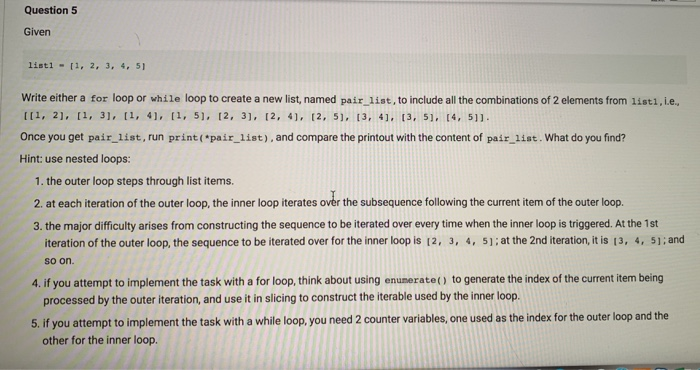 Solved Question 5 Given Listi 1 2 3 4 51 Write Either 3838