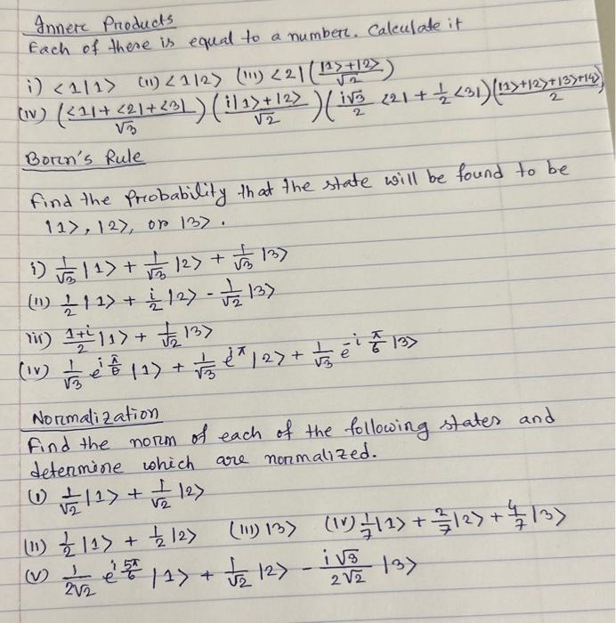 Solved Inner Products Each of these is equal to a number. | Chegg.com