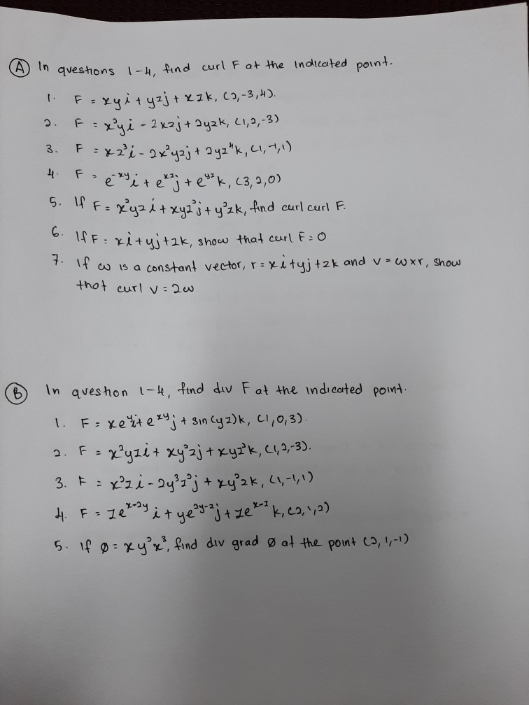 Solved A А 3 3 In questions 1-4, find curl F at the | Chegg.com