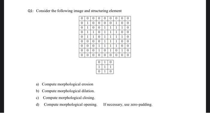 Solved Q1: Consider the following image and structuring | Chegg.com