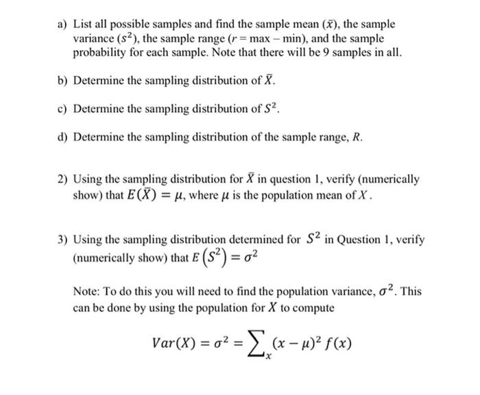 Solved 1) Consider the population distribution of X as shown | Chegg.com