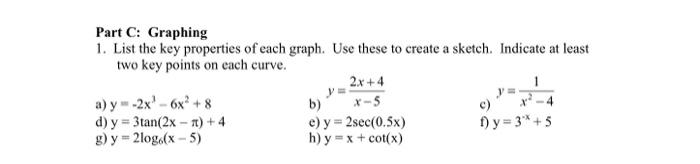 Solved Part C: Graphing 1. List the key properties of each | Chegg.com
