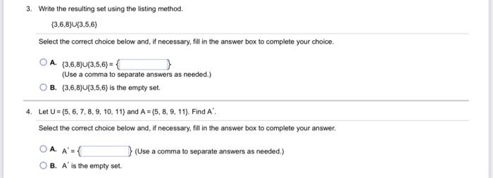 Solved 3. Write the resulting set using the listing method. | Chegg.com