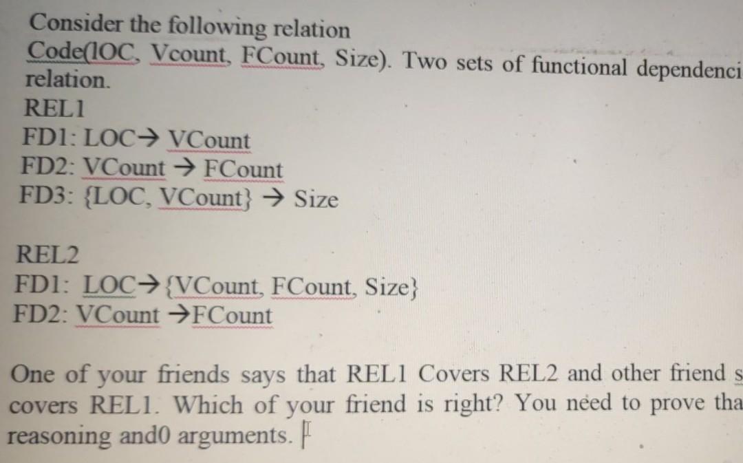 Solved Consider the following relation Code(10C, Vcount, | Chegg.com