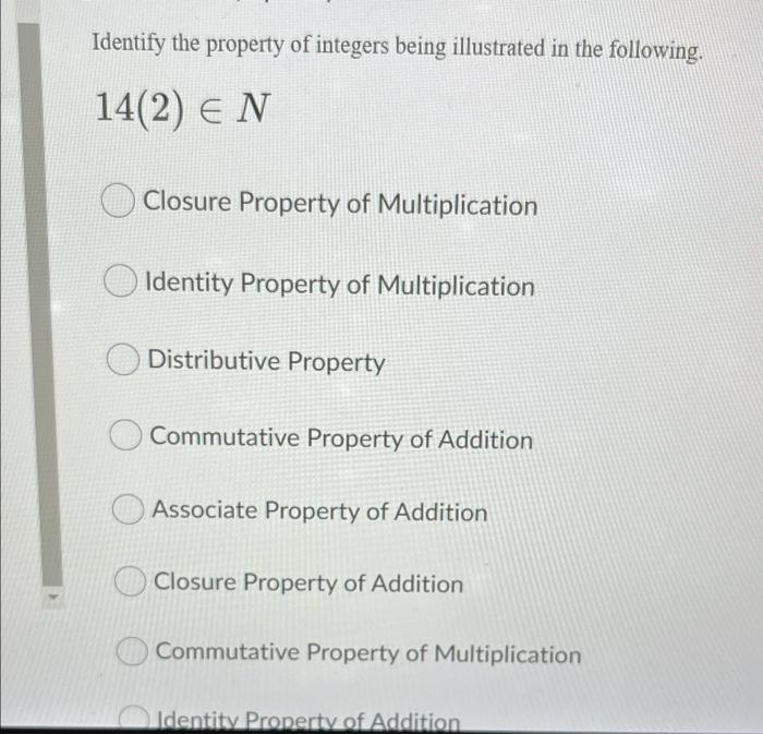 Solved Identify the property of integers being illustrated | Chegg.com