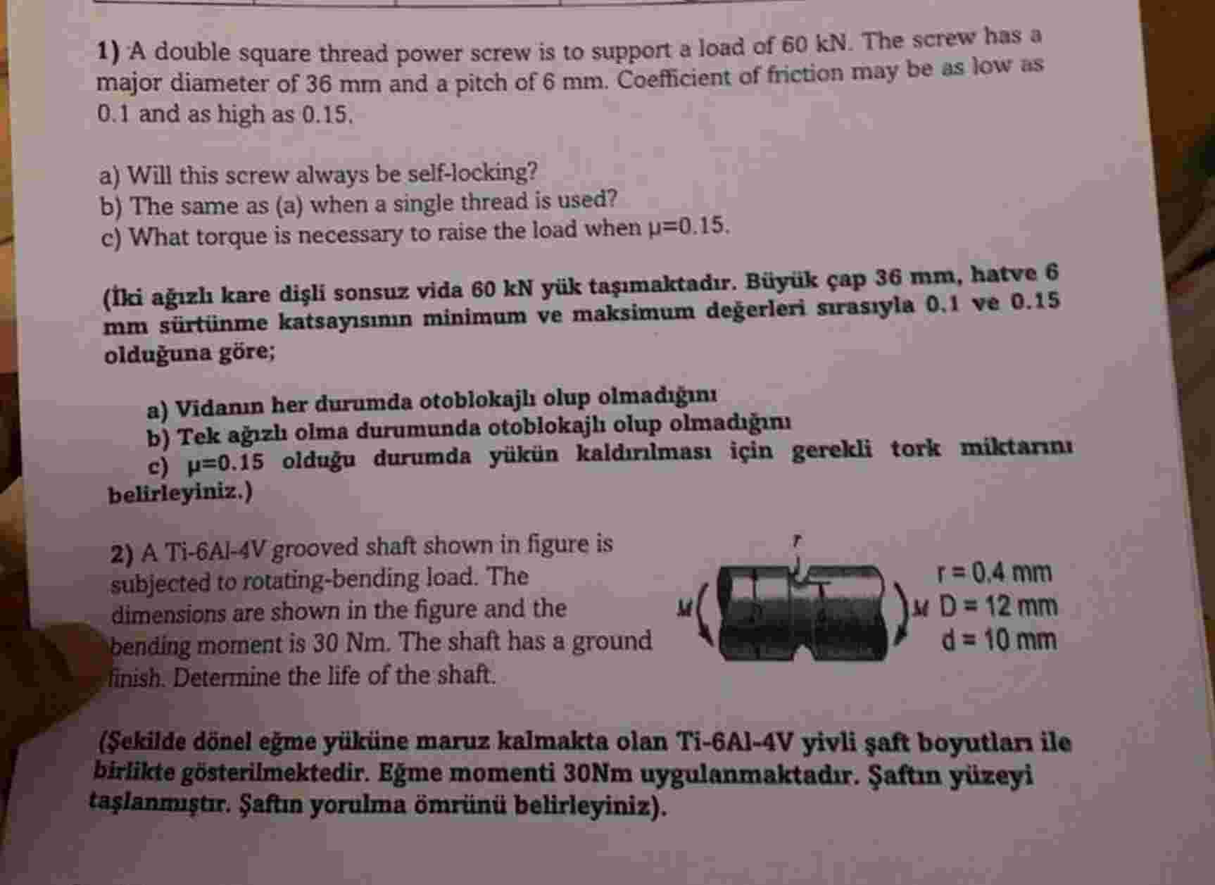 Solved 1) ﻿A double square thread power screw is to support | Chegg.com