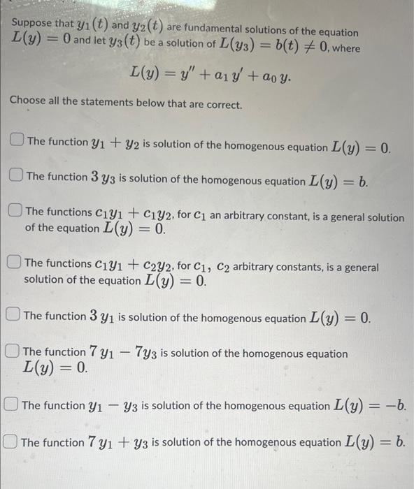 Solved Suppose that y1(t) and y2(t) are fundamental | Chegg.com