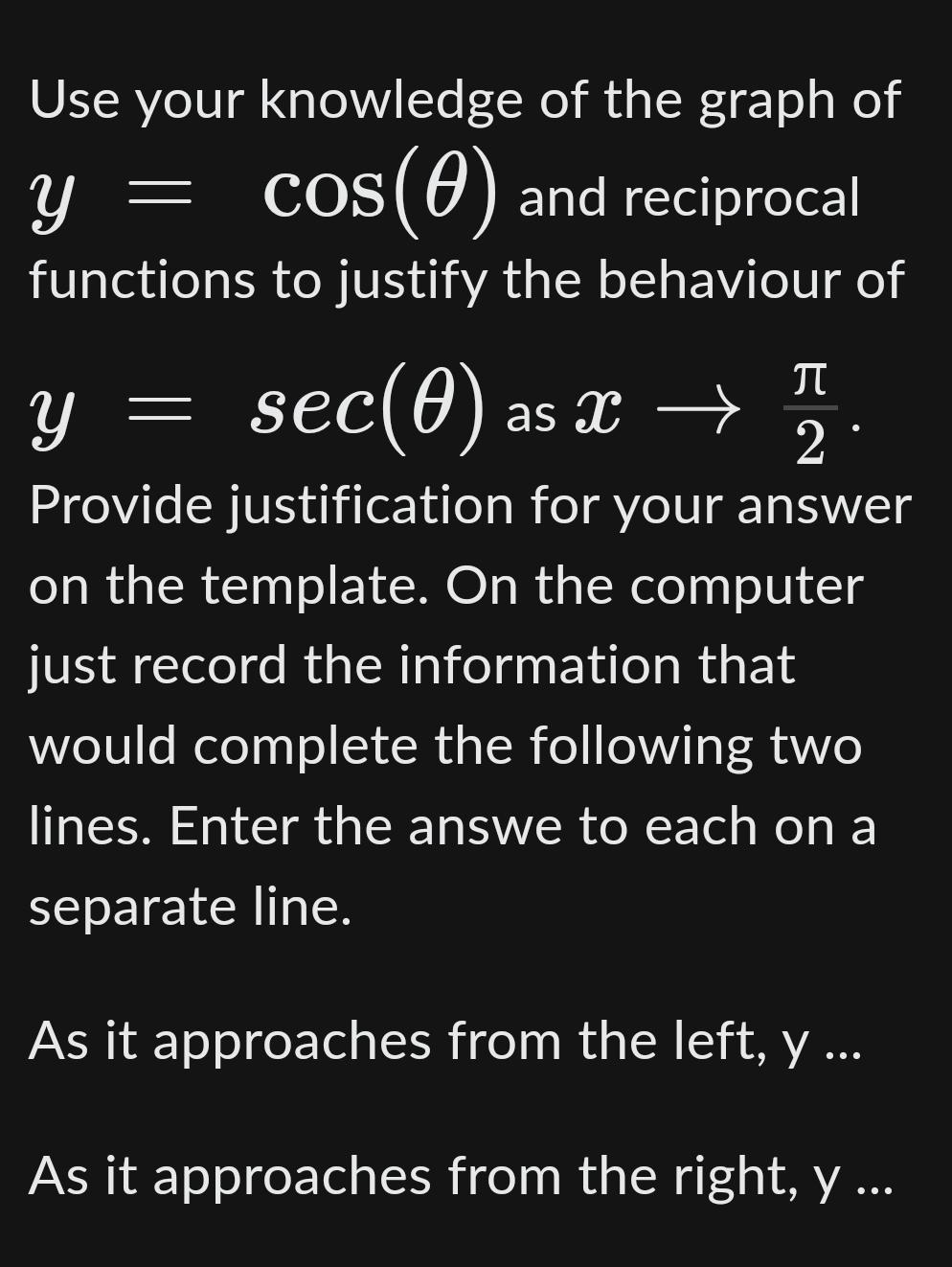 Solved Use your knowledge of the graph of y=cos(θ) ﻿and | Chegg.com