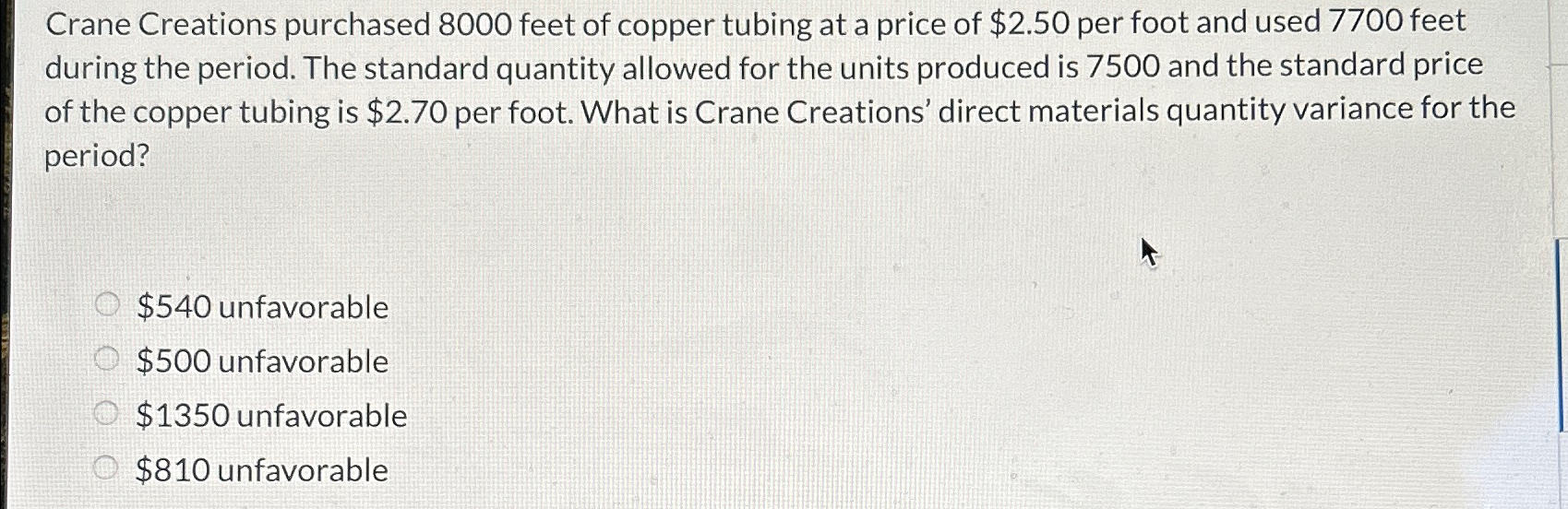 Solved Crane Creations purchased 8000 ﻿feet of copper tubing | Chegg.com