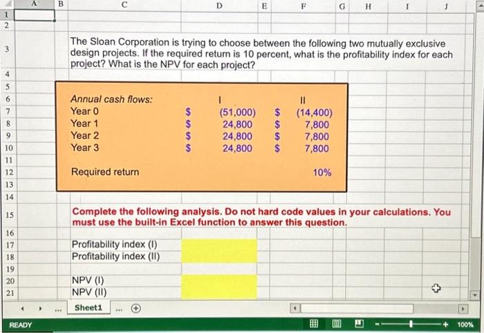 Solved The answers must be answered using the built in excel | Chegg.com