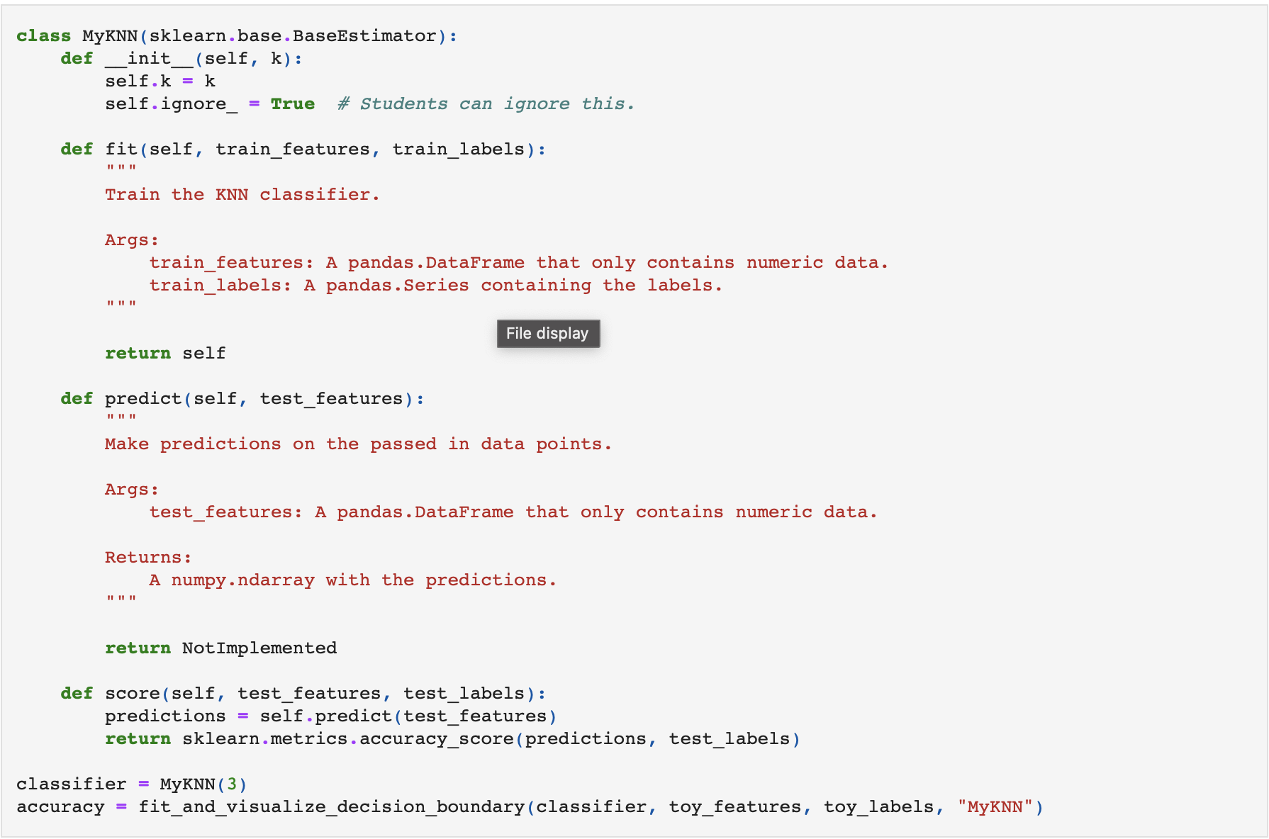 Complete the class below which implements a KNN | Chegg.com