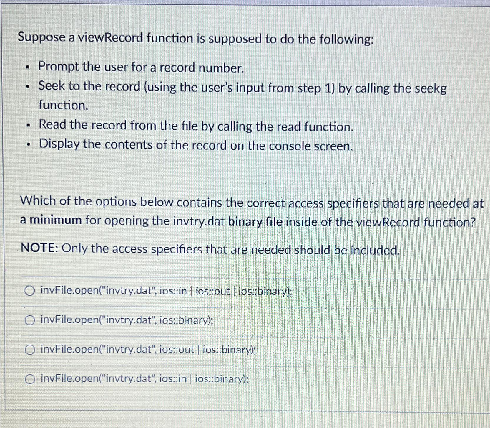 Solved Suppose a viewRecord function is supposed to do the | Chegg.com
