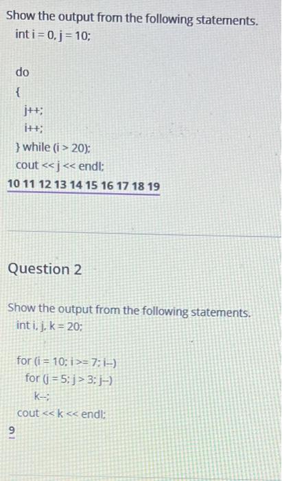 Solved Show the output from the following statements. int | Chegg.com