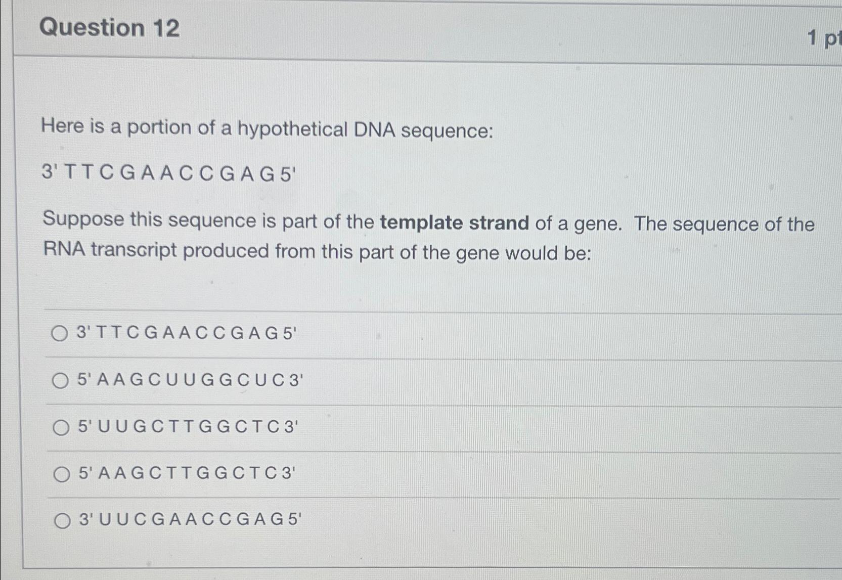 Solved Question 12Here is a portion of a hypothetical DNA | Chegg.com