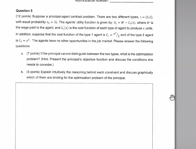 Solved Question 5(12 ﻿points) ﻿Suppose a principal-agent | Chegg.com