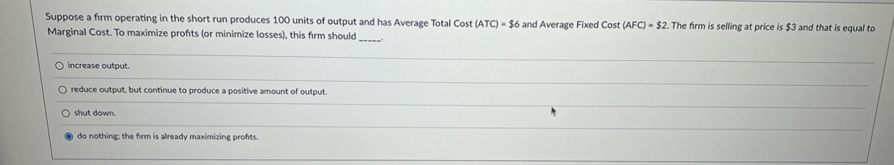 Solved Suppose a firm operating in the short run produces | Chegg.com