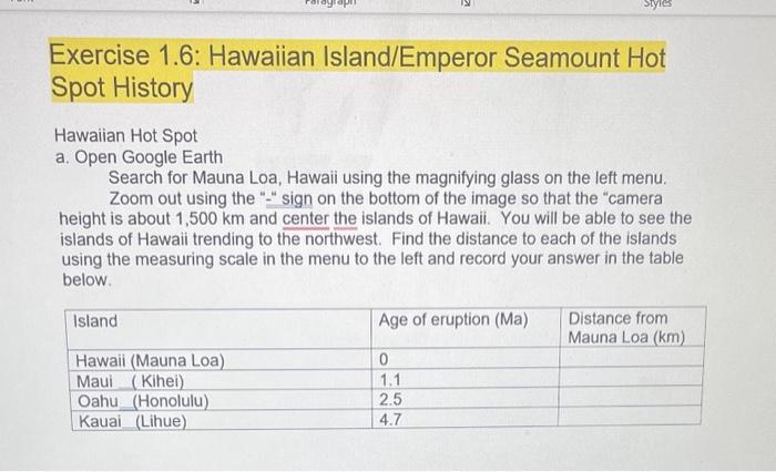 Exercise 1.6: Hawaiian Island/Emperor Seamount Hot | Chegg.com