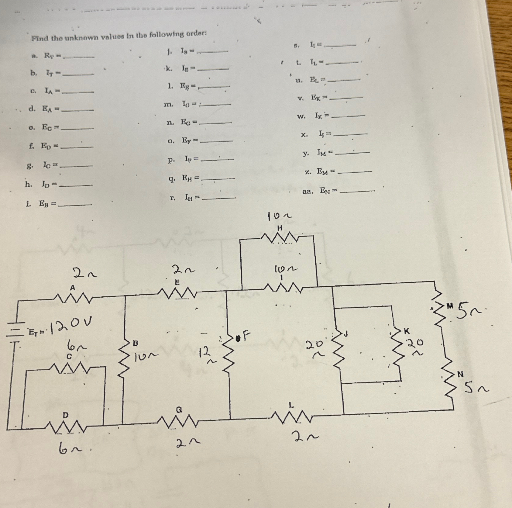Solved Find the unknown values in the following | Chegg.com