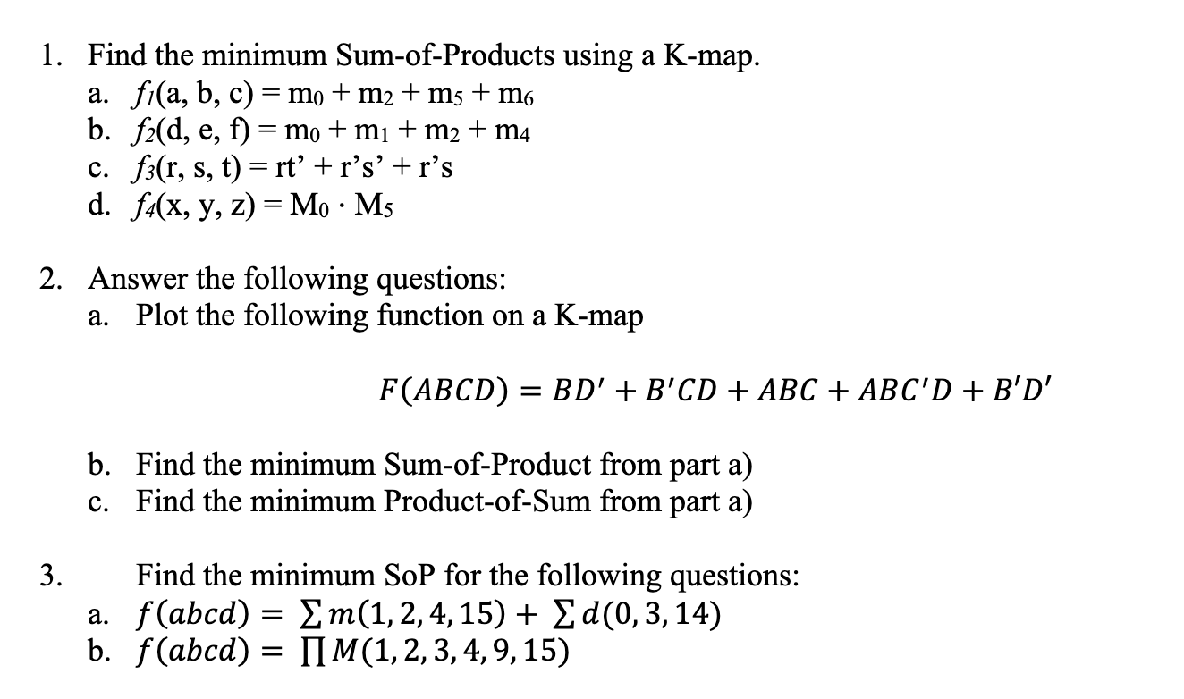 Solved Find the minimum Sum-of-Products using a | Chegg.com