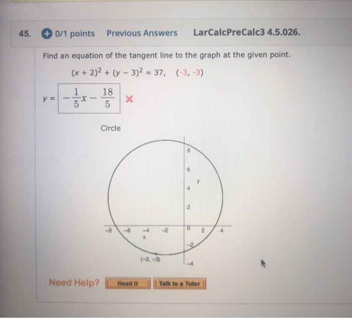 Solved 45. + 0/1 points Previous Answers LarCalcPreCalc3 | Chegg.com